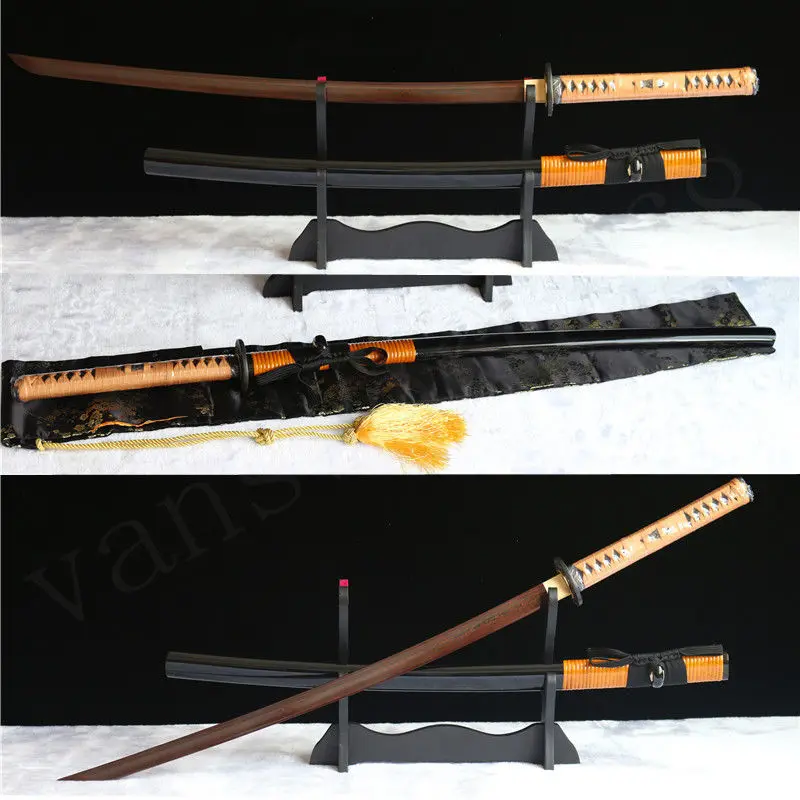 HAND FORGED RED DAMASCUS FOLDED STEEL JAPANESE SAMURAI KATANA REAL ...