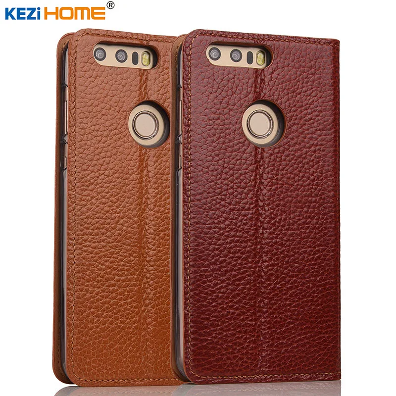 Huawei Honor 8 case KEZiHOME Litchi Genuine Leather Flip Stand Leather ...