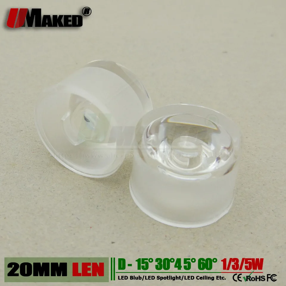 20MM LED lens 1W 3W 5W High power LED chip len PMMA Transmittance95 ...