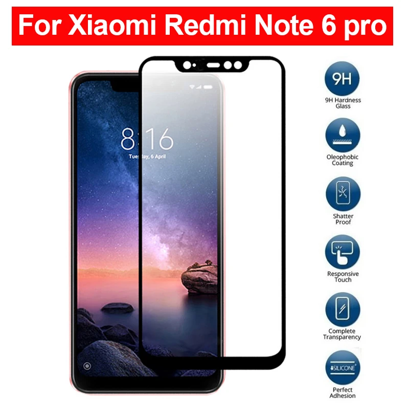 Full Cover For Xiaomi Redmi Note 6 Pro tempered glass ksiomi redme ...