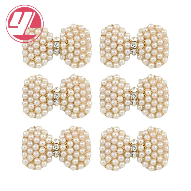 Elegant 30pcs/lot Flat Back Alloy Pearl Bow Button Rhinestone ...