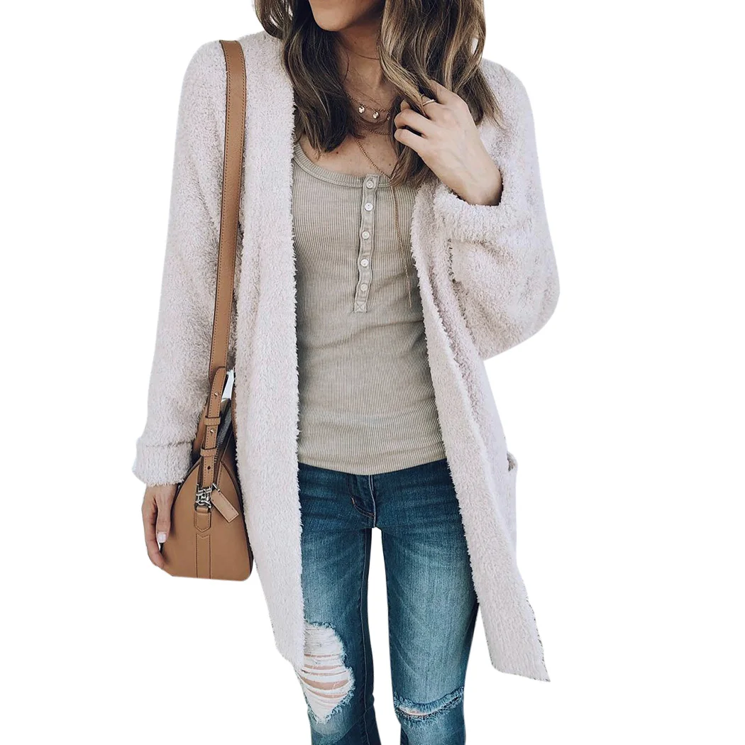 2018 Winter Pluffy Womens Oversized Cardigans Open Stitch Long Thick ...