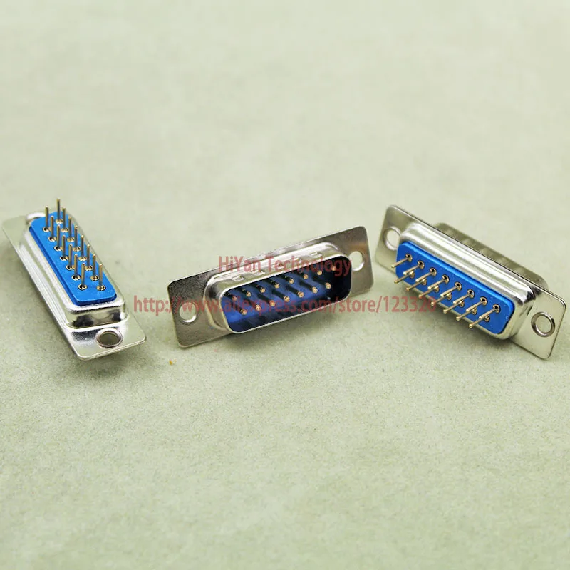 (10pcs/lot) DB15 DP15 2Rows Blue Parallel Port 15Pin D Sub Male 15 Way ...