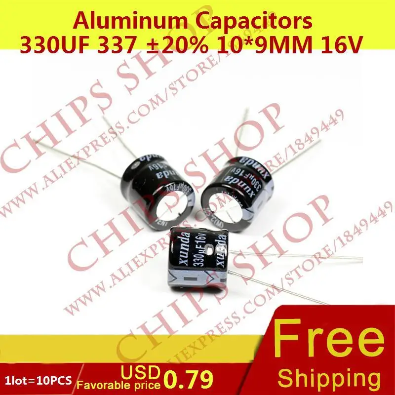 1LOT=10PCS Aluminum Capacitors 330uF 337 20% 10*9mm 16V 330000nF ...