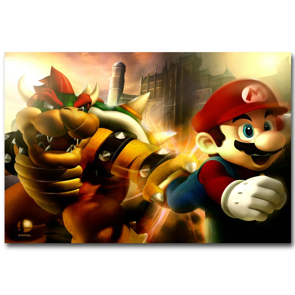 Bowser Super Mario Bros Art Silk Fabric Poster Print 13x20 24x36 inch ...