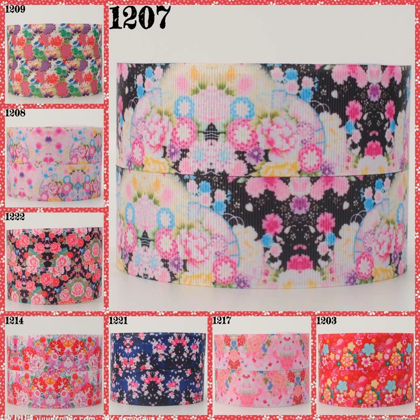 NEW 50 yards NEw Fashion Japanese flower ribbon printed grosgrain ...