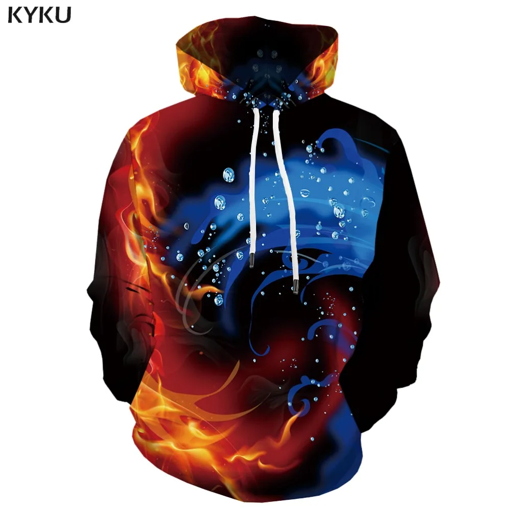 Sudaderas con capucha KYKU 3d Flame, sudaderas Yinyang para hombre con estampado de fuego en 3d ...
