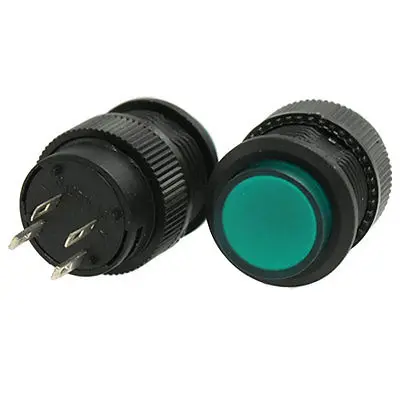 2 x Green 3V LED Light 2 Pin SPST Off(On) NO Round Momentary Push ...