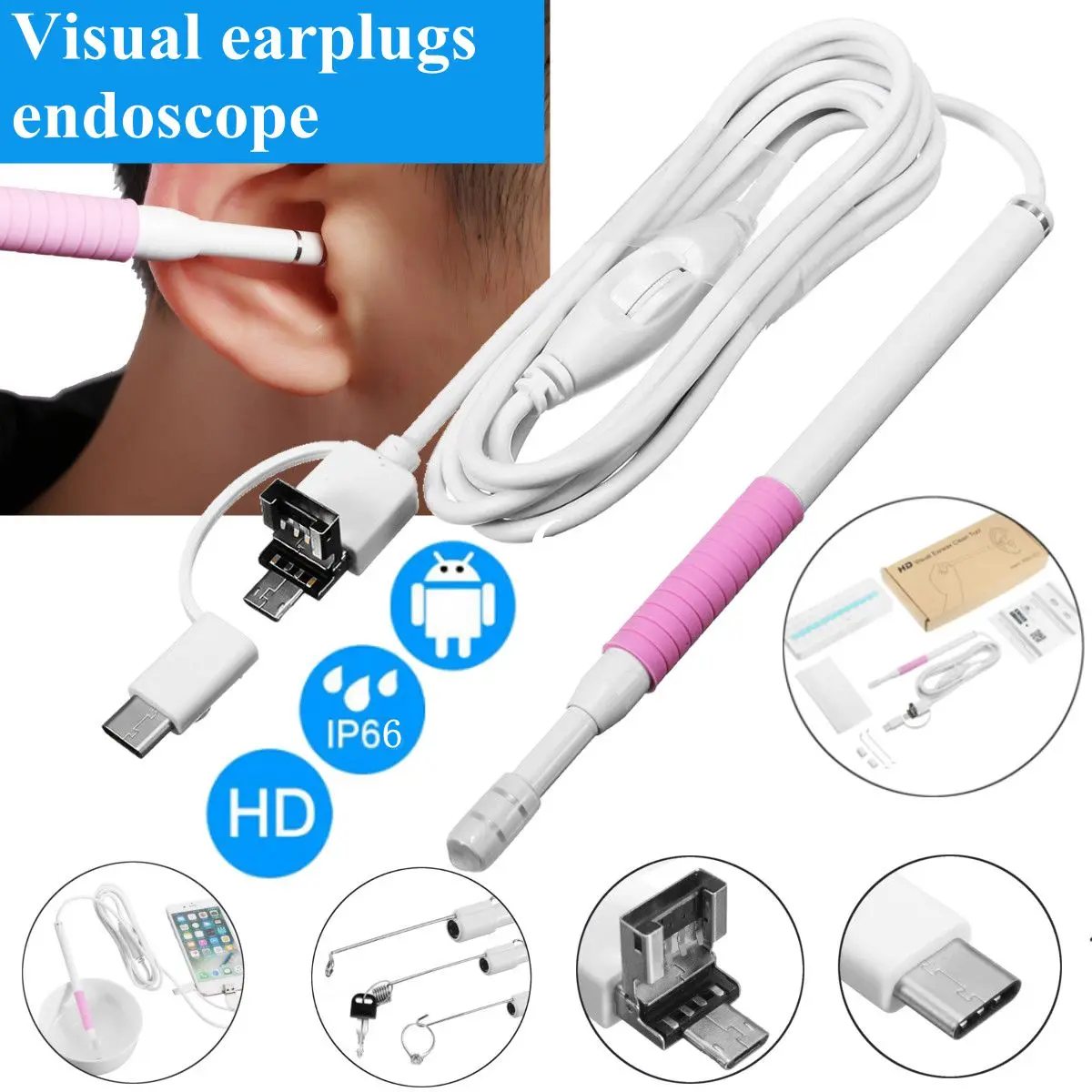 3 in 1 Ear Cleaning USB Endoscope 5.5mm Visual Ear Spoon Earpick ...