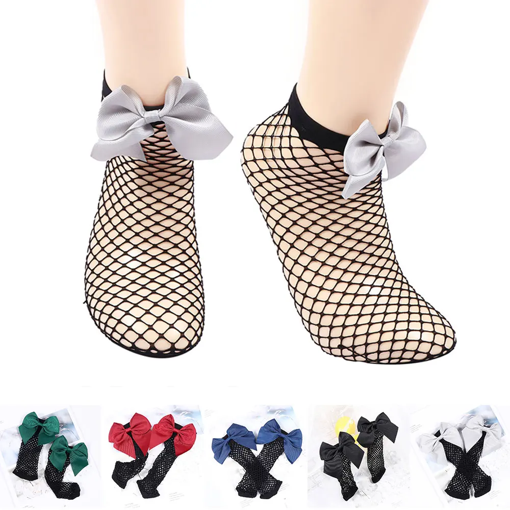 Summer Women Ruffle Large Fishnet Ankle High Socks Bow Tie Mesh Lace ...