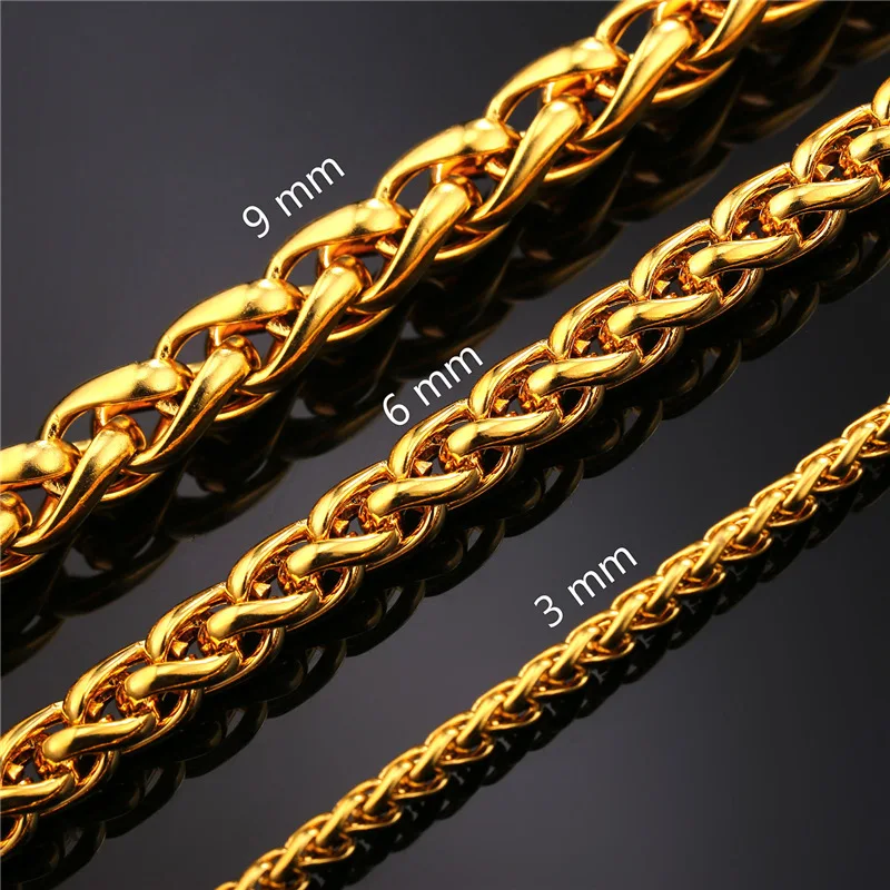 מוצר - U7 Wheat Chain,Spiga Chain for Men Gold/Black Color Stainless ...
