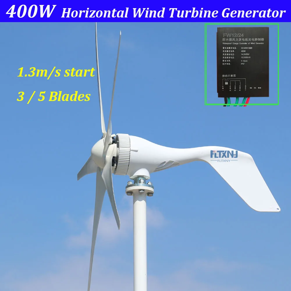 New Micro wind turbine generator 400w 12v 24v horizontal low noise with ...