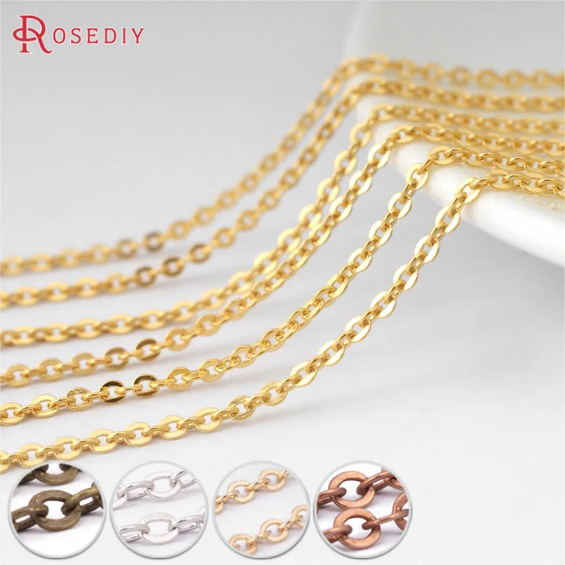 (8470)5 Meters Chain width:1MM 1.5MM 2MM 2.8MM Copper Flat Oval Shape ...