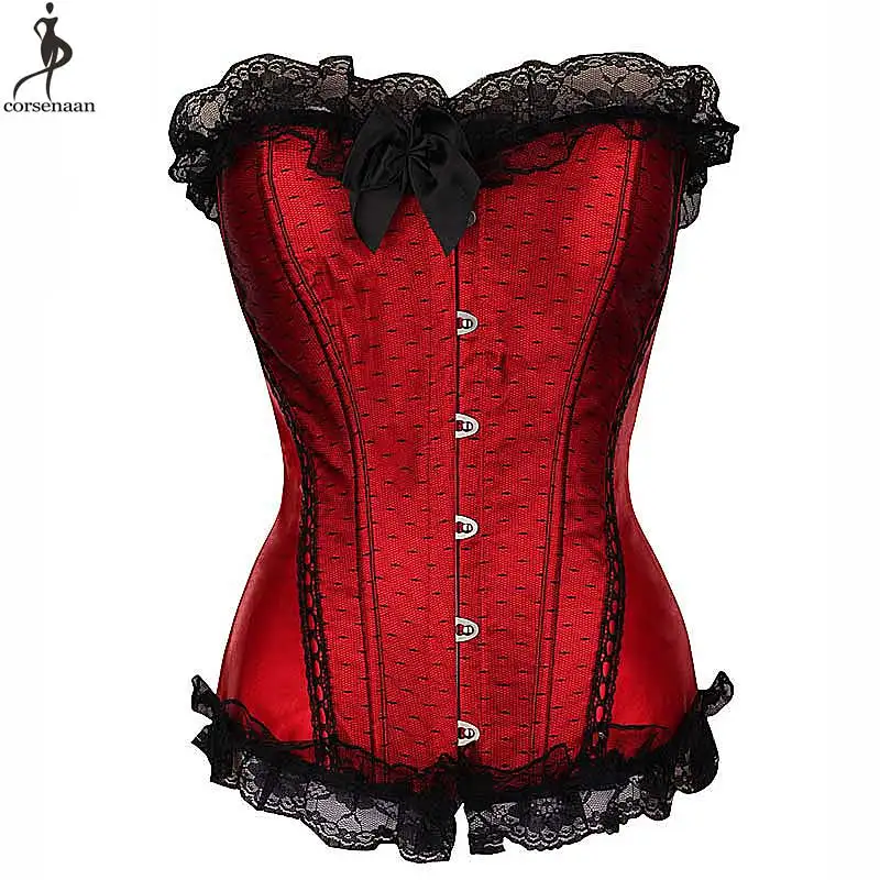 Satin Overbust Corset Lace Up Corsets Plastic Boned Korset Plus Size