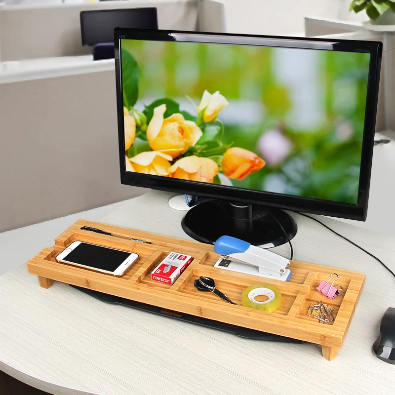 brief pastoral style bamboo office Desktop Organizers Box computer ...