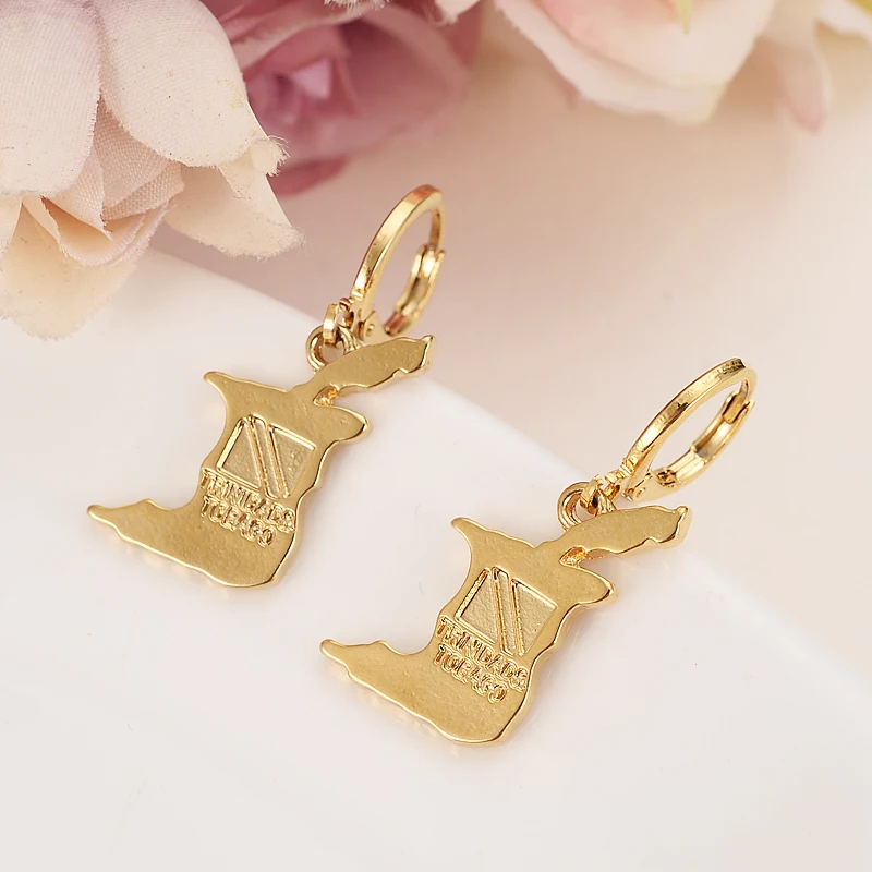 gold color Trinidad and Tobago Map Flag drop earrings Trendy Jewelry ...