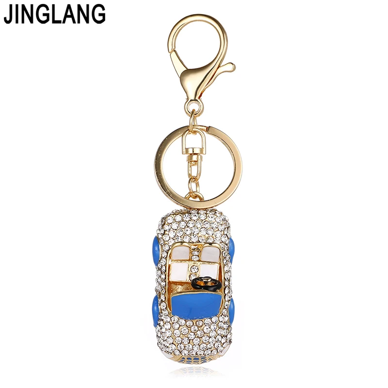 JINGLANG Fashion Gold Color Metal Keyring Dangle 3D White Crystal ...