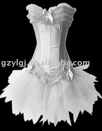 Ladies Satin Lace Up Basque Corset Separate Tutu white Sexy Lingerie S ...
