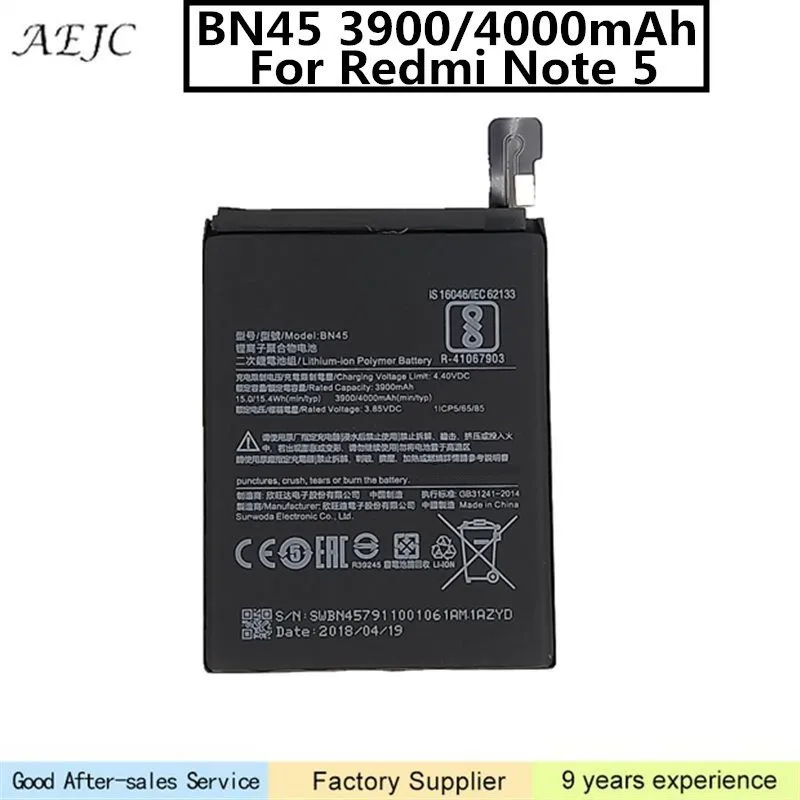 3900/4000 mah Bateria Para Xiaomi Redmi Nota 5 BN45 Note5 Bateria Para ...