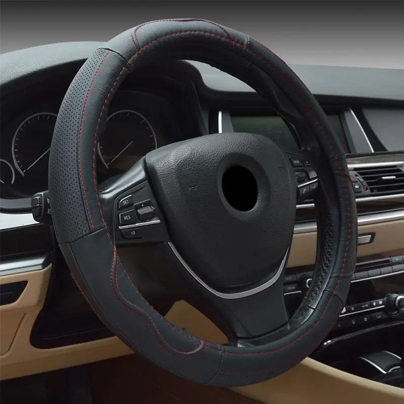 1 PCS PU Leather Steering Wheel Cover Standard Size 38cm Sport Design ...