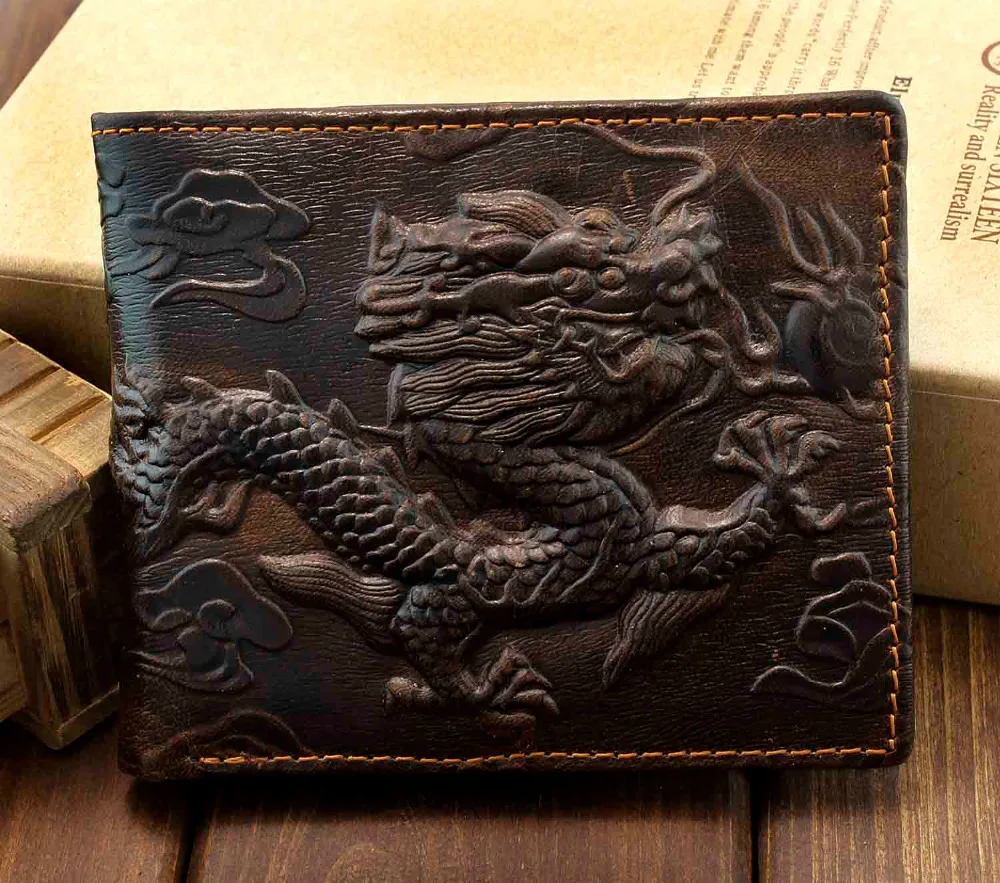Vintage Dragon Genuine Leather Bifold Slim Card Money Wallet Purse ...