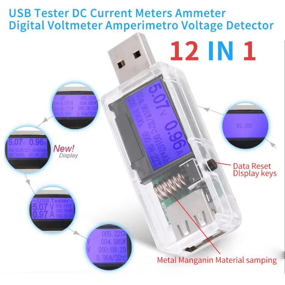 DC Current Meters 12 in 1 USB Tester DC Current Meters Ammeter Digital ...