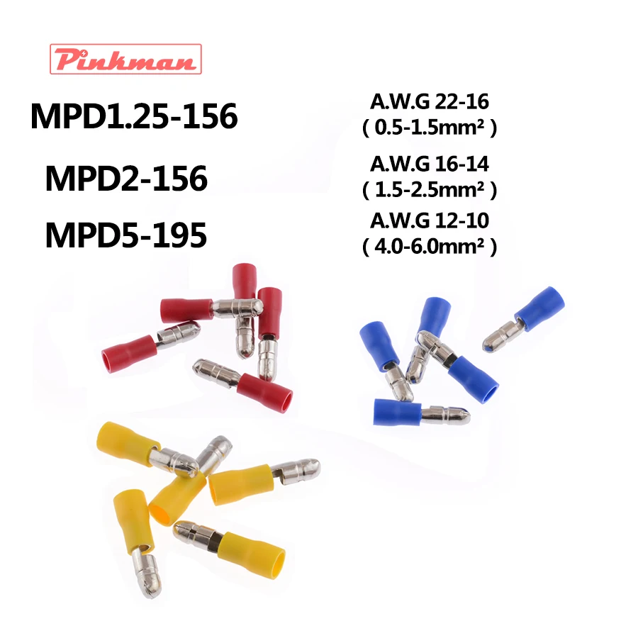 MPD Bullet Shaped Male Insulating Joint Wire Connector AWG22 10 ...
