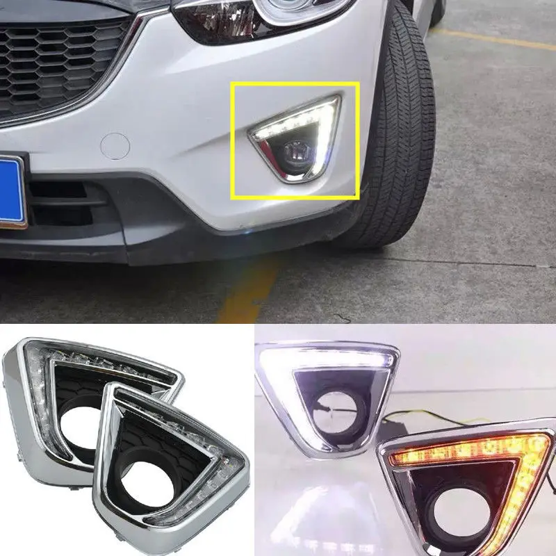 With Yellow Turning Function 12V Car White DRL LED Daytime Running Light For Mazda CX 5 CX5 CX 5 ...