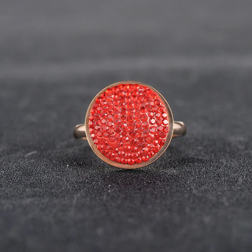 Rose Gold Color Round Shape Black and Red Rhinestone Ring | Muduh ...