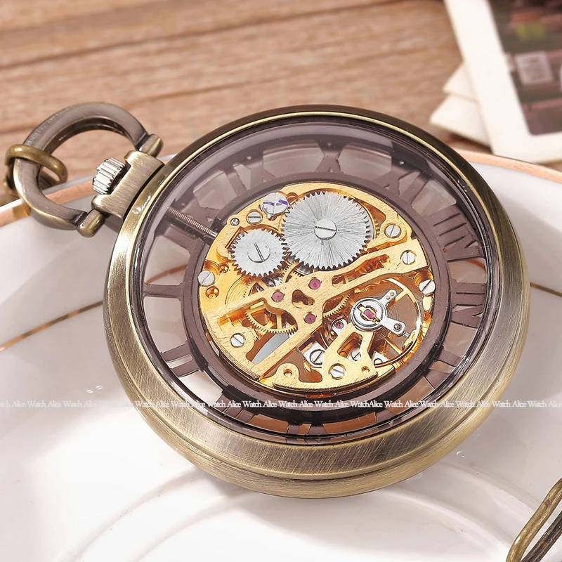 Vintage Steampunk Mechanical Pocket Fob Watches Pendent Chain Skeleton ...