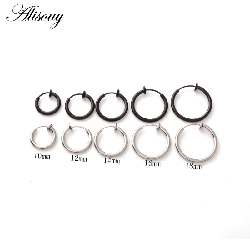 Alisouy 2pc Medical Titanium Color Black Hoop Rings Clip On Ear Jewelry ...