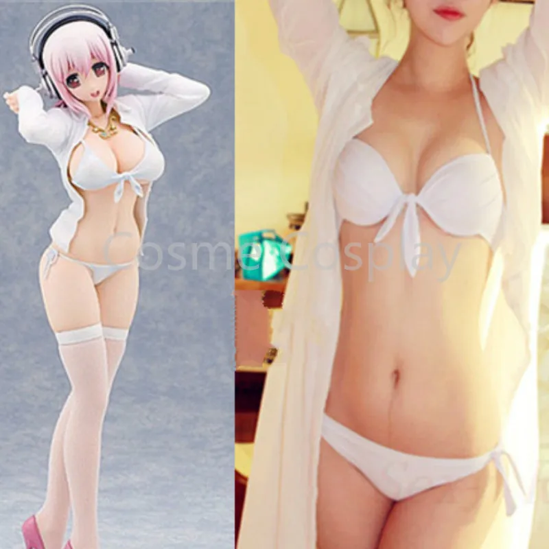 Cos Supersonico Cosplay Costume Nitro+ Tankini Bikini Swimsuit Cos Swimwear White Girl Bikini ...