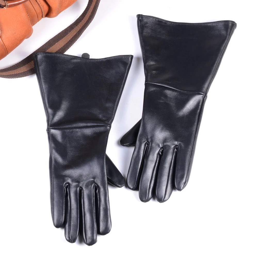 35cm Men's Black Sheepskin Leather Medieval Renaissance Long Cuff ...