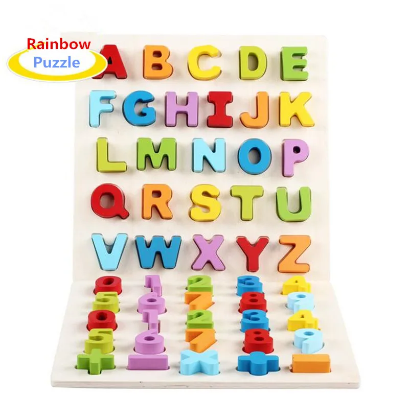 Free-Shipping-Wooden-3D-Educational-Puzzles-Rainbow-Color-ABC-123 ...