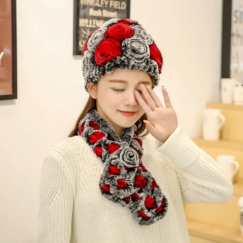 Bomber Hats Snow Cap Winter Thick Warm Floarl Knitted Hats for Girls ...