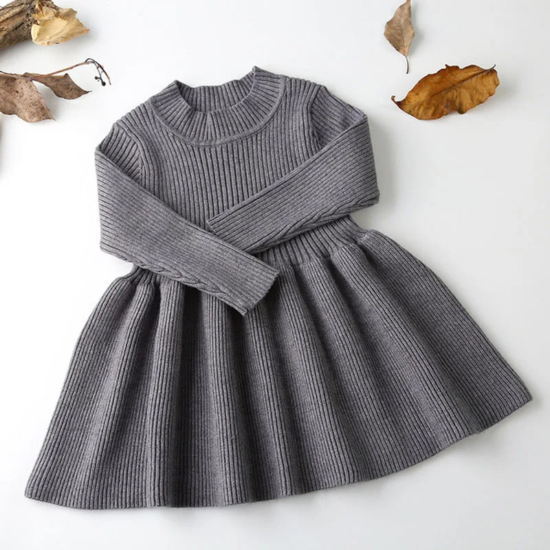 Autumn Winter Girls Dress Warm Wool Knitted Sweater Dress Fashion Baby ...