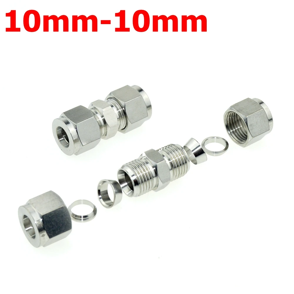 2Pcs 10mm 10mm Double Ferrule Tube Straight Compression Fitting Coupler ...