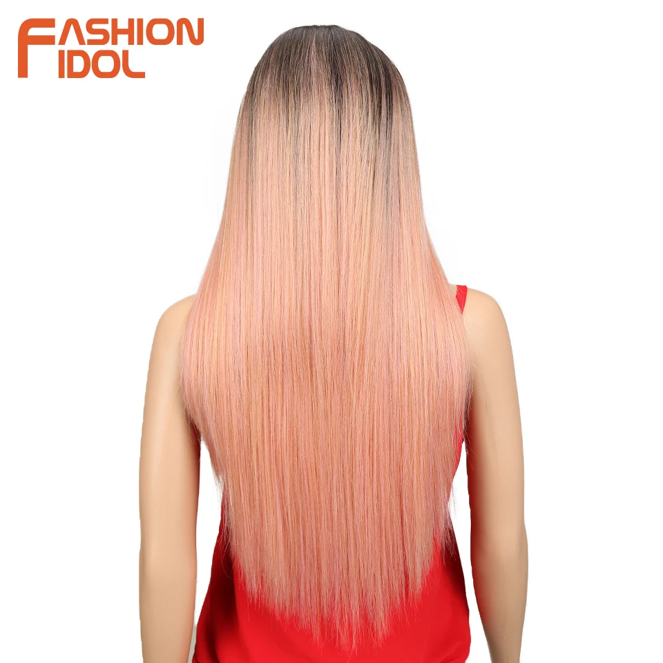 FASHION IDOL Synthetic Hair Lace Front Wig 26 Inch Long Straight Wig ...