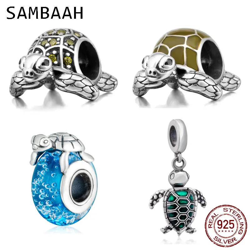 Sambaah Sea Turtle On Blue Sea Glass Charms 925 Sterling Silver Various ...