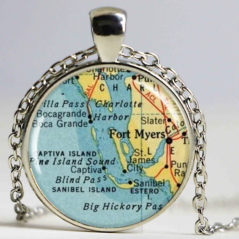 Fort Myers Map Pendant, Resin Pendant, Fort Myers Florida Map Necklace ...
