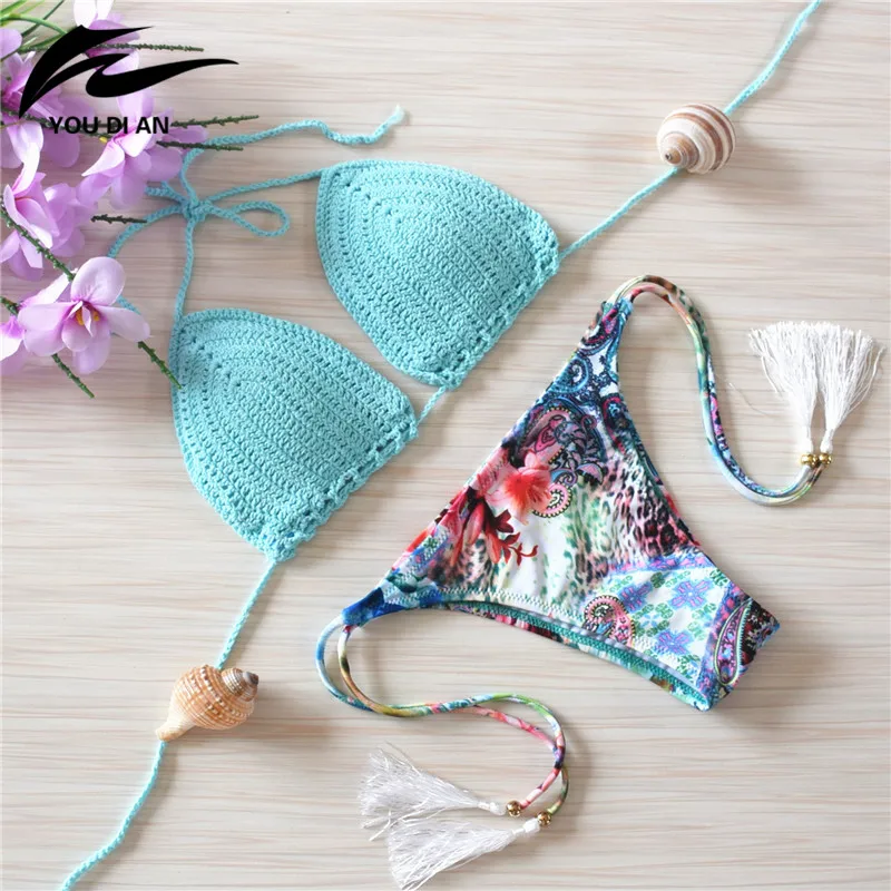 Sexy Crochet Bikinis Swimwear Women Push Up Brazilian Bikini Set