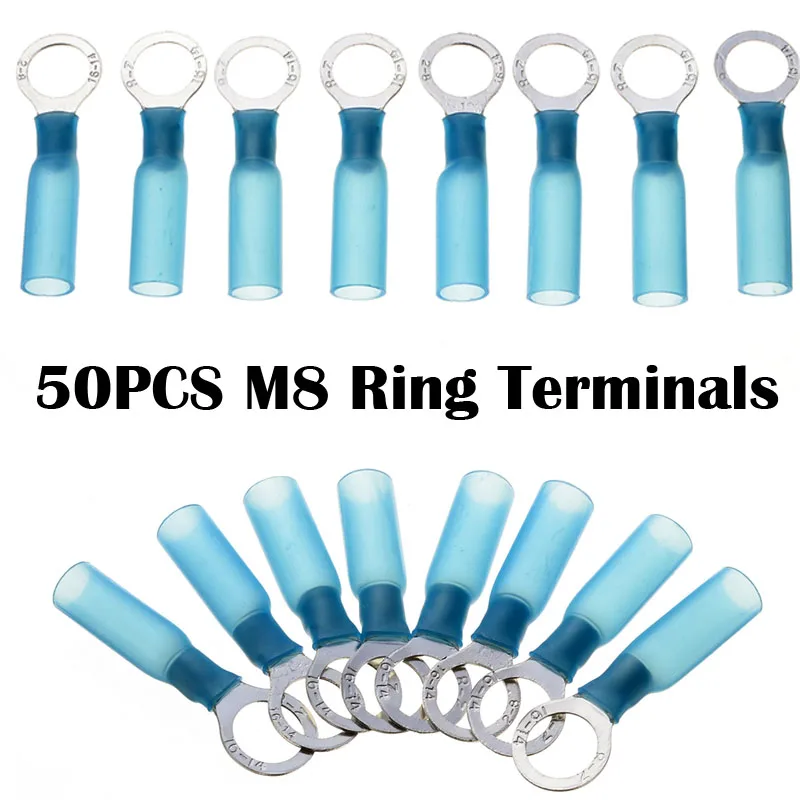 50pcs M8 Blue Ring Shrinkable Terminators Heat Shrink Terminals ...
