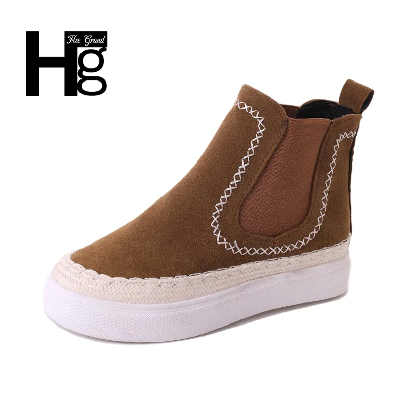 HEE GRAND Quality Leather Fashion Women Boots Plush Autumn Warm ...