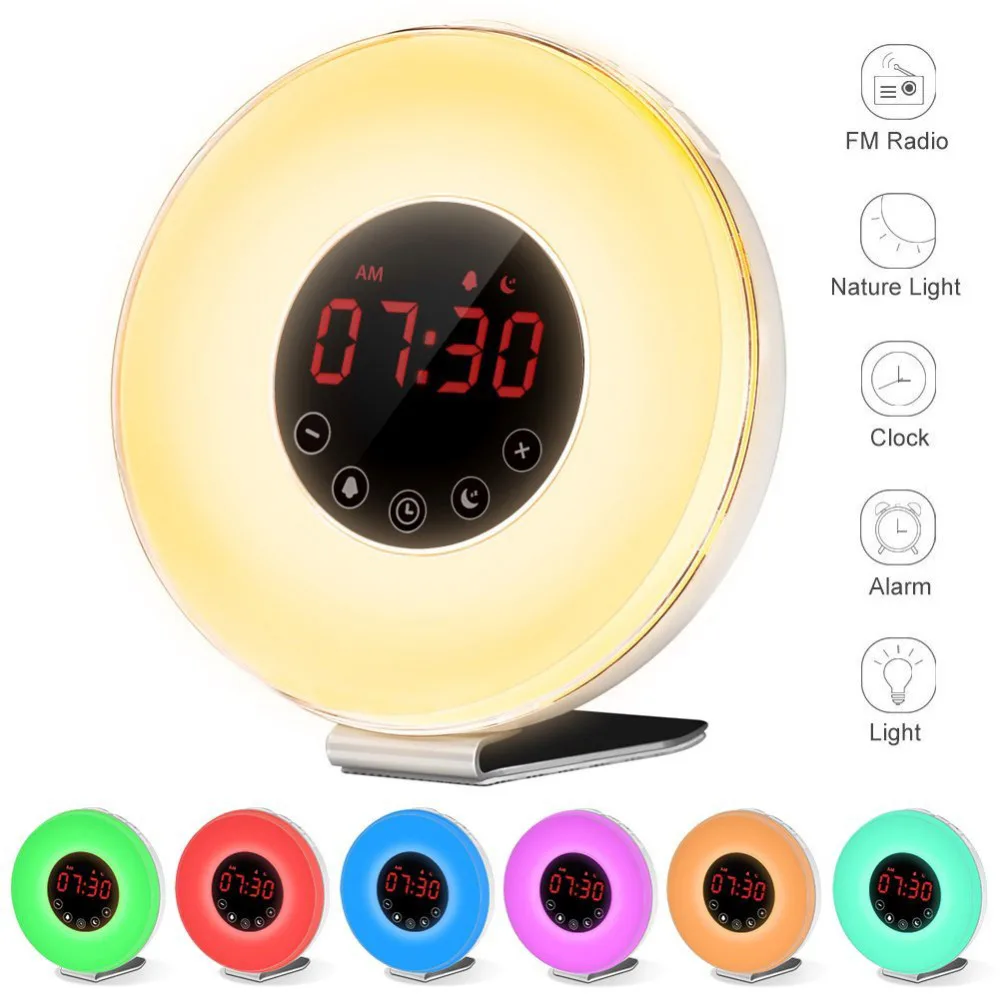 Wake Up Light Despertador Rádio FM Funções Snooze Simulador de Sons Da ...