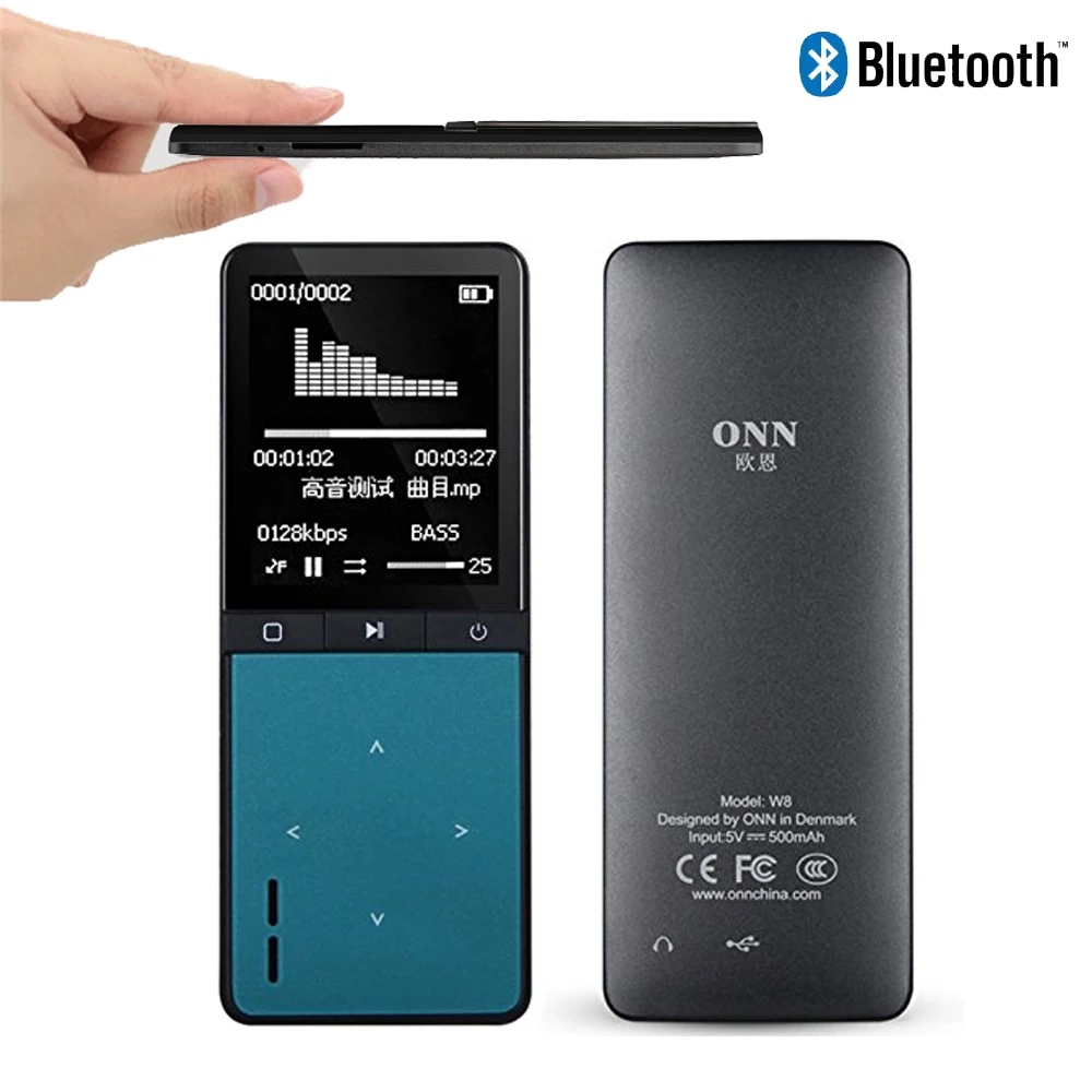 ONN W8 MP3 Player Bluetooth 8gb Sports MP3 Music Player with Fast Voice ...