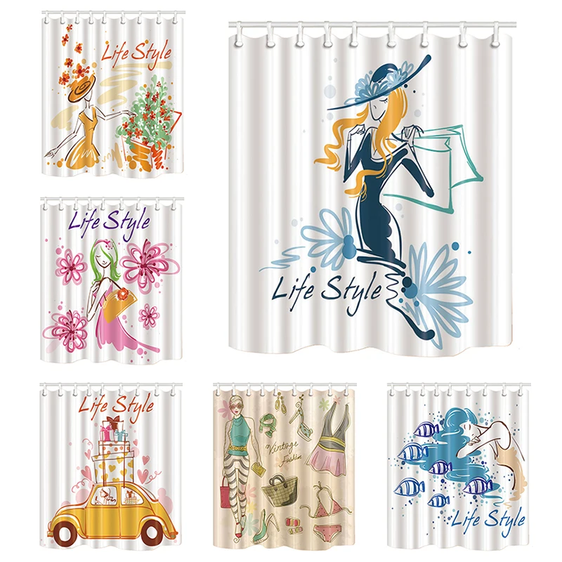 Fashion Girl Shower Curtains Creative Design Cartoon Bath Screens Home