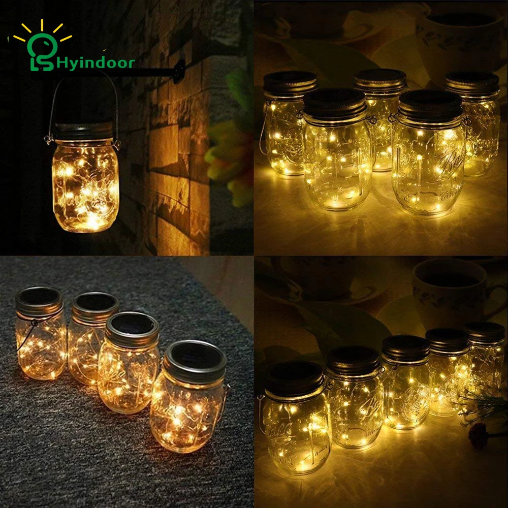 Hyindoor Solar Mason Jar Lid Lights, 4 Pack 10 Led Firefly Jar Lids ...