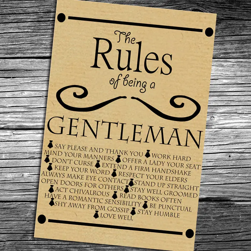 Vintage RULES Gentleman Paint Kraft Paper Poster Retro Bar Cafe Living