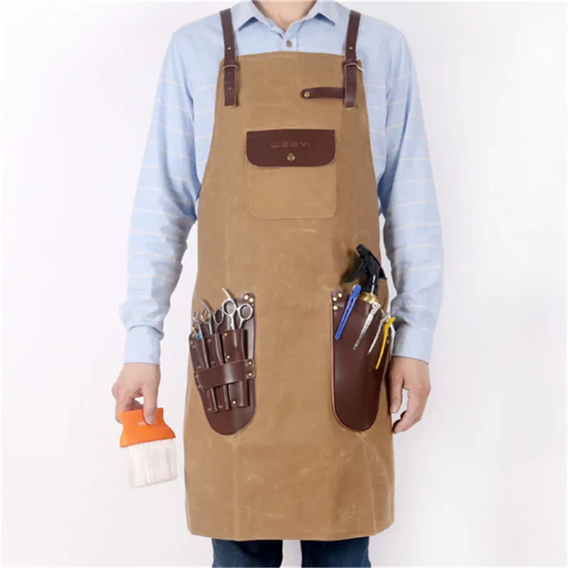 WEEYI Barber Apron For Hairdresser With Leather Pocket Women Men Canvas ...