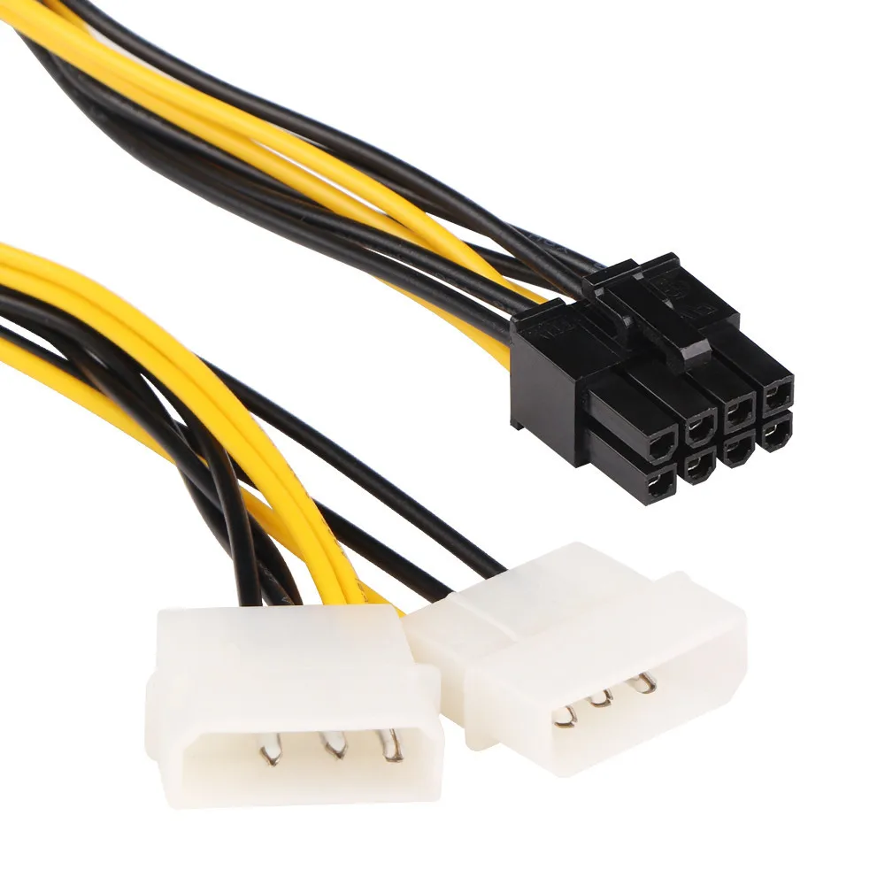 2PC Dual Molex 4 Pin to 8 Pin PCI E Express Converter Adapter Power ...